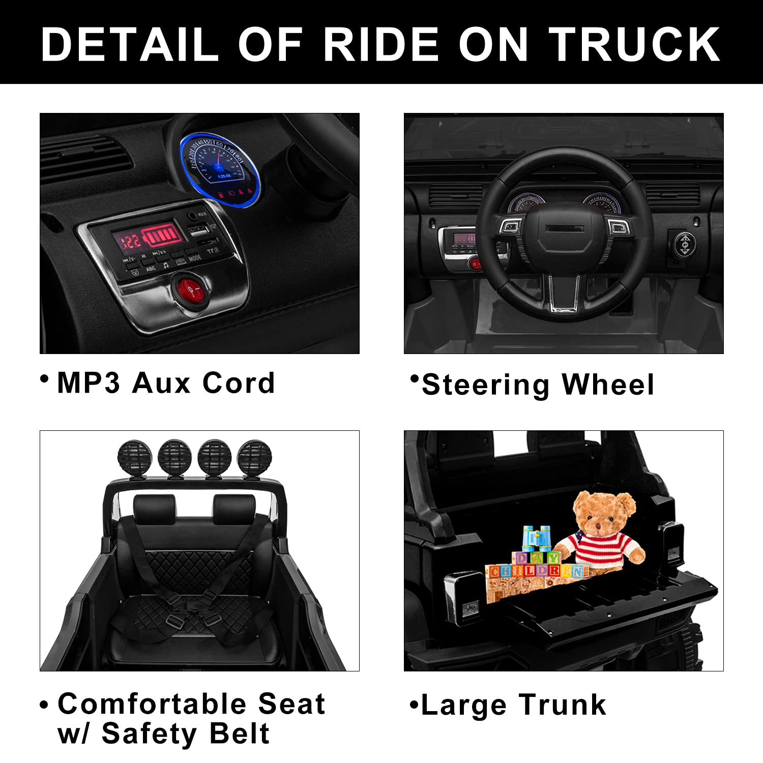 OTTARO Ride on Cars Trucks Electric Car for Kids, 12V Battery Powered Car w/Parental Remote Control, Spring Suspension, LED Lights, MP3 Player, Safety Belt(Pink)