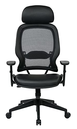 SPACE Seating Professional AirGrid Dark Back and Padded Black Eco Leather Seat, 2-to-1 Synchro Tilt Control, Adjustable Arms and Tilt Tension with Nylon Base Executives Chair with Adjustable Headrest