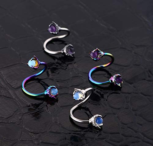 OUFER Twist Helix Earring 316L Stainless Steel Dragon Claw with Opalite Center 16G Twist Lip Labret Cartilage Upper Lobe Piercing Jewelry