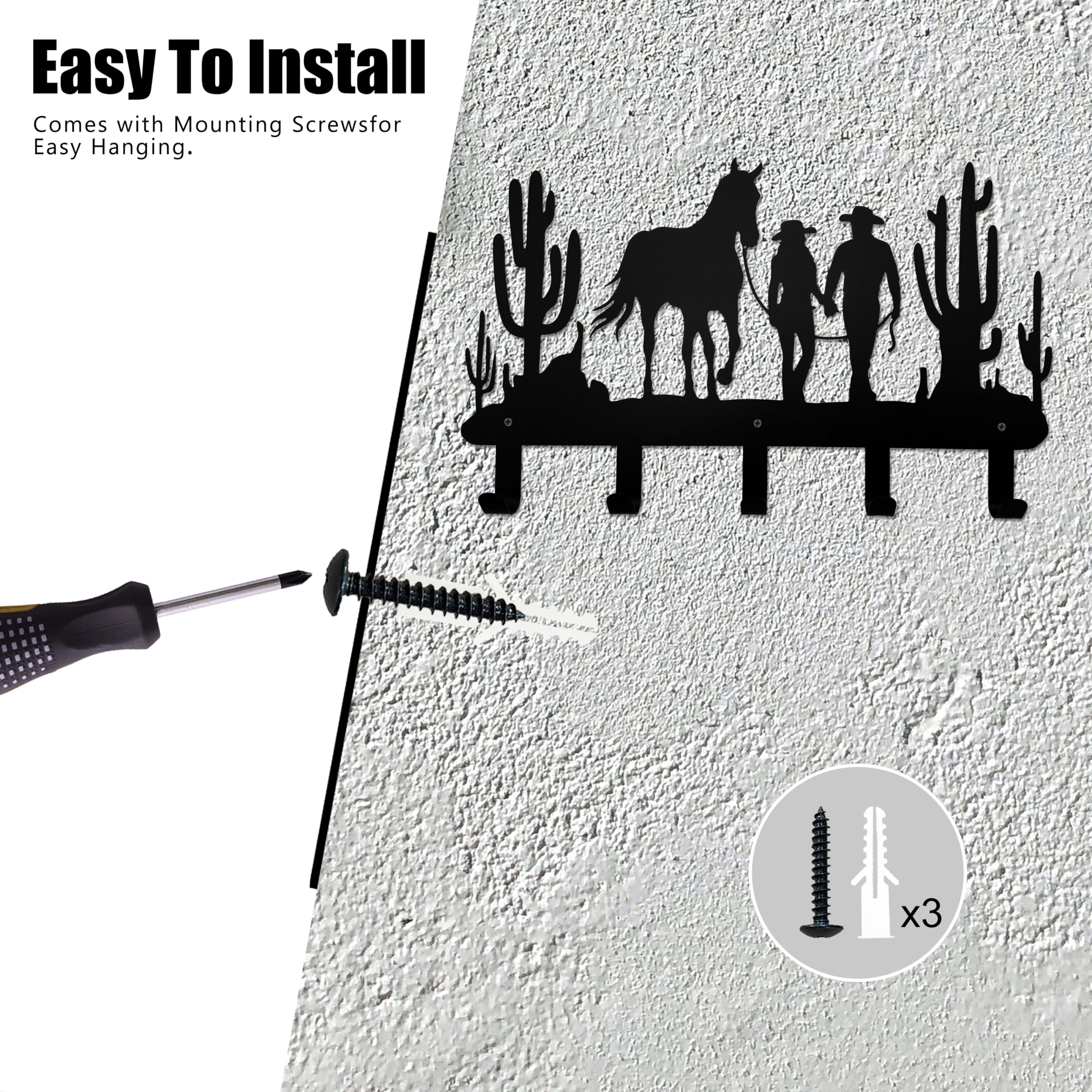 Ecqizer Cowboy Coat Hooks Wall Decor-Cowboy Hangers and Key Hooks Holder-Clothes Cowboy Hat Rack and Backpack Hanger-Cowboy Wall Art Decor for Storage, Living Room, Hallway, Bedroom…