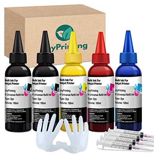 JoyPrinting Ink Refill Kit for HP Printer Cartridges HP 67 60 61 62 63 65 950 951 952 962 920 901 902 932 933 934 940 Refillable Ink Cartridges CISS System (5 x 100ml, Black, Cyan, Magenta, Yellow)