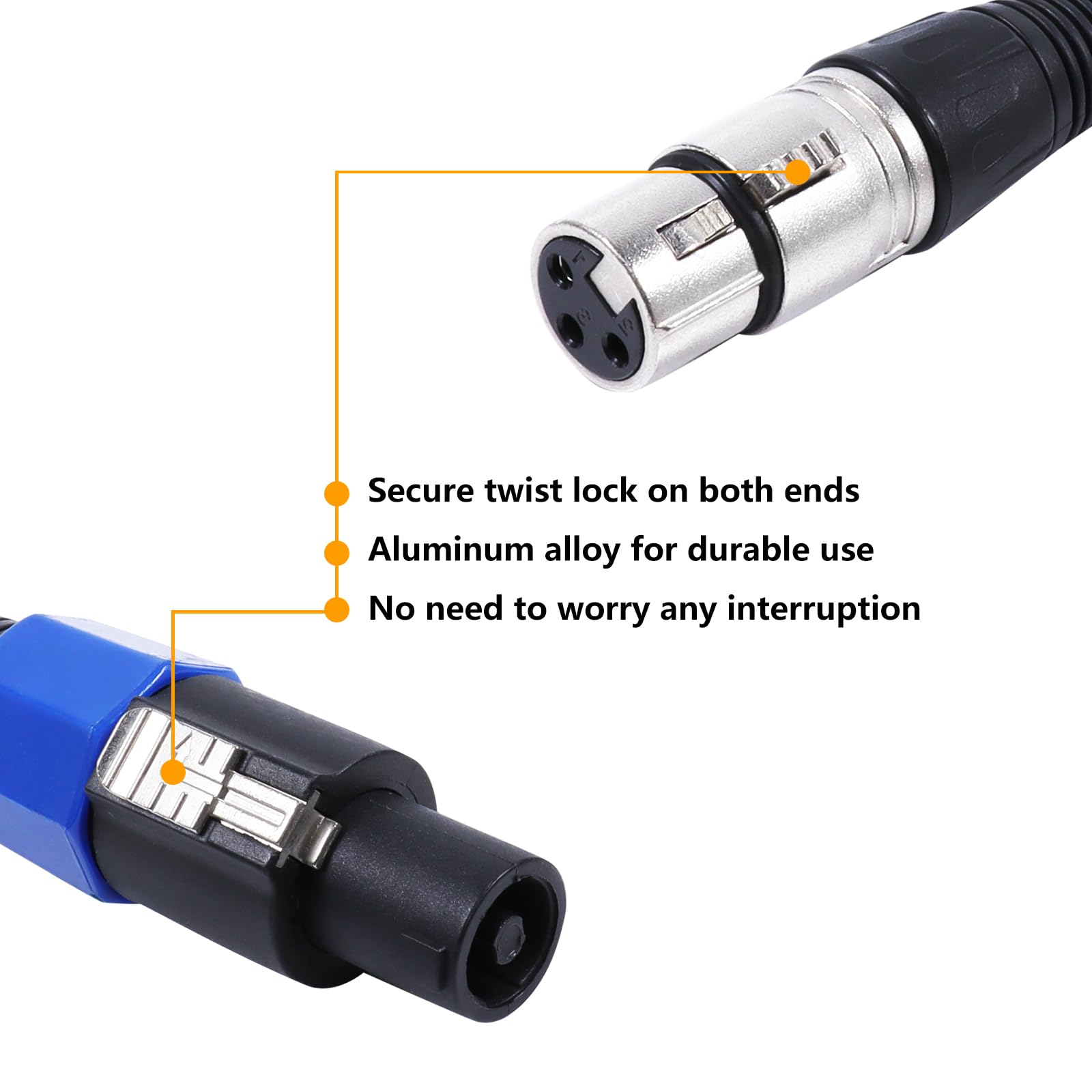 HBU Pack of 2 10 Feet SpeakOn to XLR Cables - 2pcs 10Ft. Audio Jack Speak-On Male to 3 Pole XLR Female Extension Cable - DJ PA Stage 3 Pin Microphone Wire with Twist Lock
