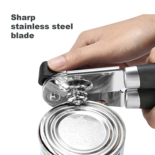 Can Opener Manual, UHIYEE Handheld Can Openers with Magnet, Hand Can Opener with Soft-Handle Grips, Sharp Blade for Smooth Edge, Oversize Effort-Saving Knob