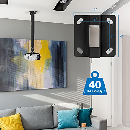 Mount-It! Wall or Ceiling Projector Mount with Universal LCD/DLP Mounting for Epson, Optoma, Benq, ViewSonic Projectors, 44lb Load Capacity, Black
