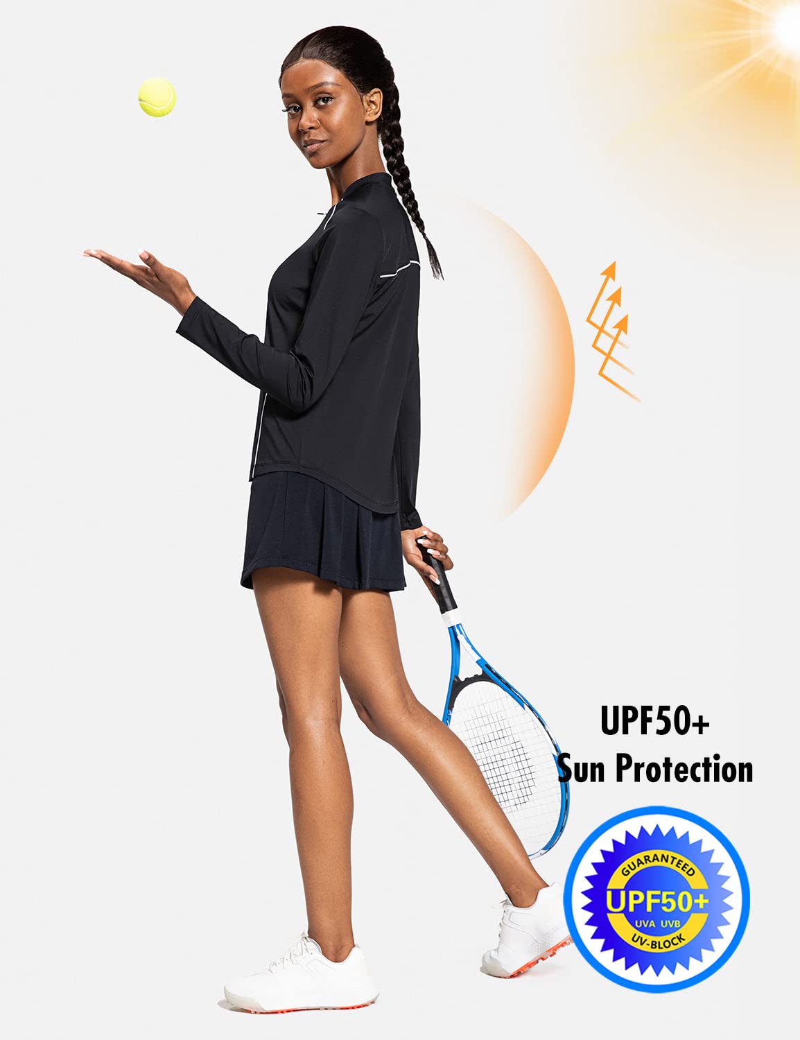BALEAF Women's Tennis Shirts Golf Shirts Long Sleeve Moisture Wicking 1/4 Zip UPF50+ Active Tops Mist Purple M