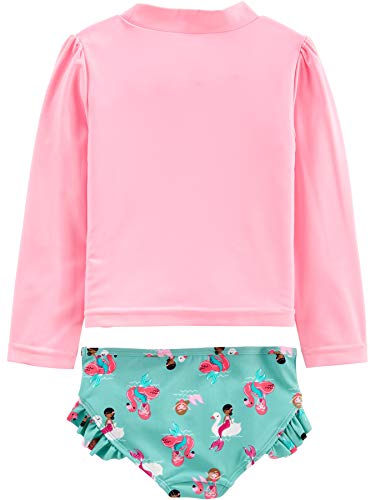 Simple Joys by Carter's Toddler Girls' 2-Piece Assorted Rashguard Sets, Green Swans/Pink Mermaid, 5T