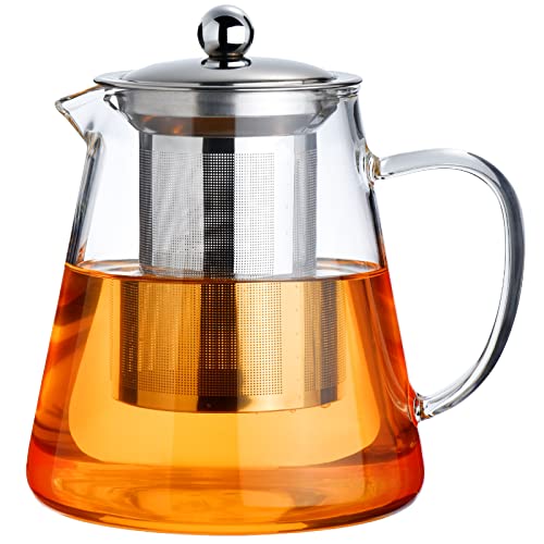 PARACITY Glass Teapot StovetopĀ 18.6 OZ,Ā Borosilicate Clear Tea Kettle with Removable 18/8 Stainless Steel Infuser,Ā Teapot Blooming and Loose Leaf Tea Maker Tea Brewer forĀ Camping, Travel (550ML)