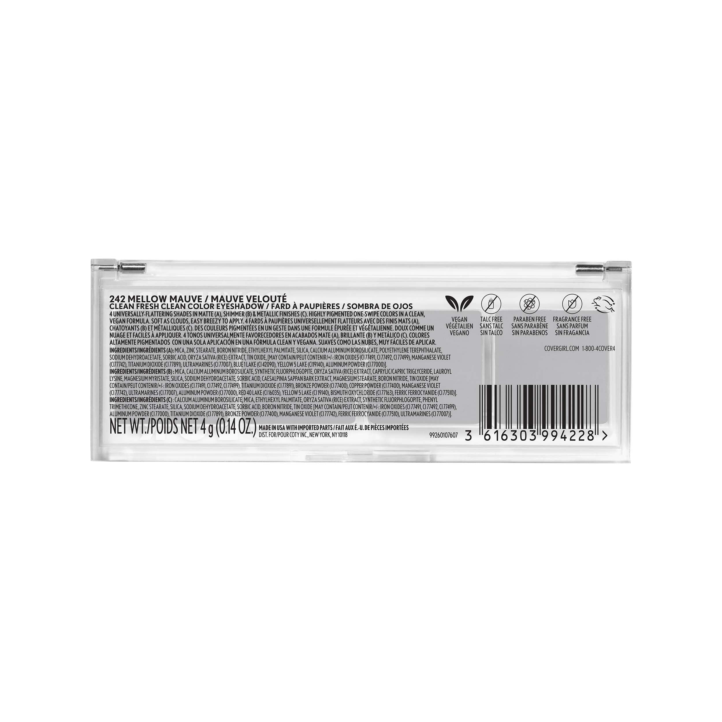 COVERGIRL Clean Fresh Clean Color Eyeshadow – Eyeshadow, Eyeshadow Palette, Shimmer Eyeshadow, Vegan Formula - Mellow Mauve, 4g (0.14 oz)