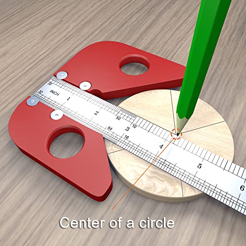 EIGNO Center Scribe Gauge Center Scribe Measuring Tool,Aluminum Alloy Center Finder,Woodworking Line Caliber Gauge,45/90 Degree Right Angle Line Gauge Carpenter Ruler,Removable and Replaceable Ruler.