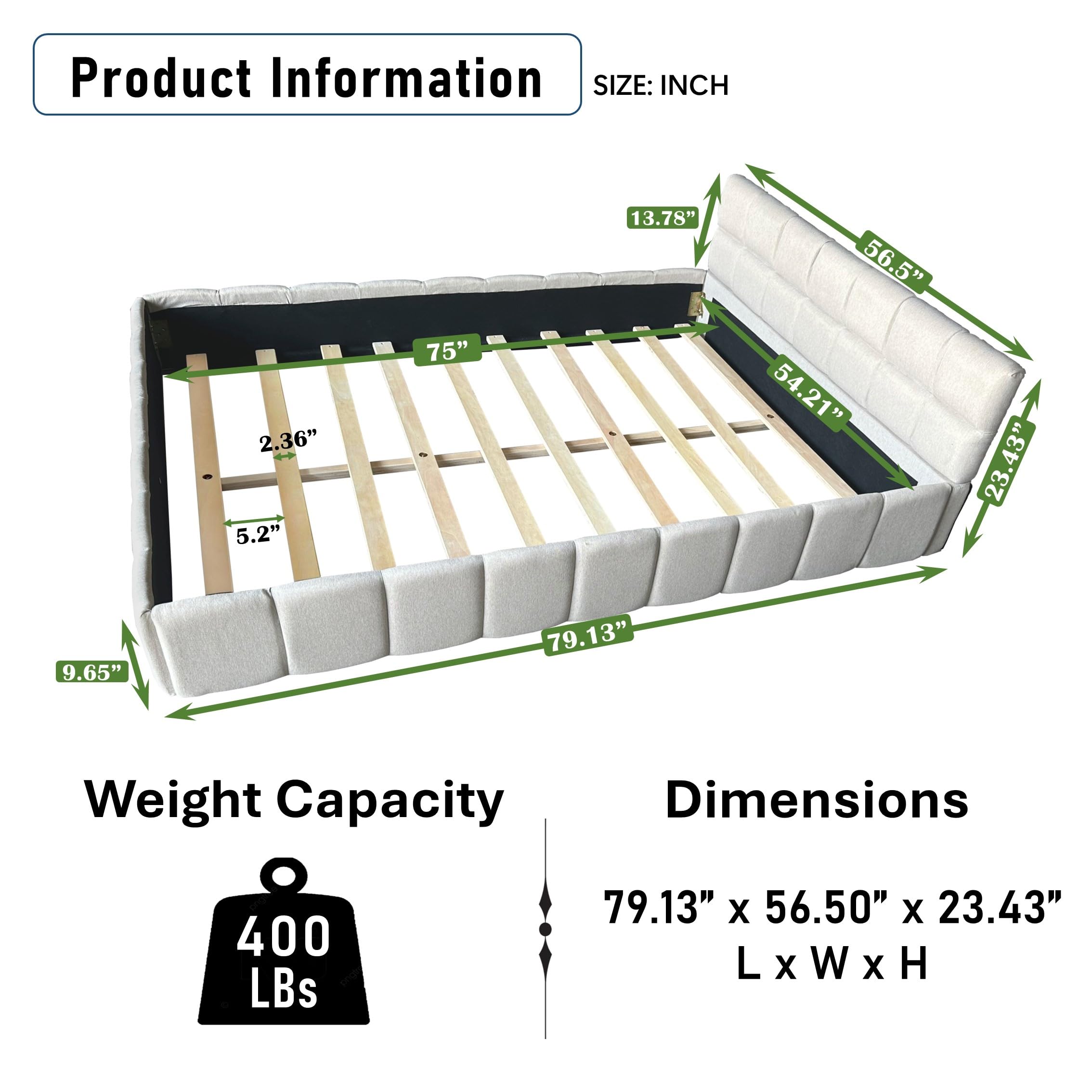 DNYN Full Size Upholstered Platform Bed with Thick Fabric for Kids/Adults,Solid Wood Bedframe w/Wood Slat Support for Small Space,Bedroom,Apartment,Easy Assembly & No Box Spring Needed, Beige