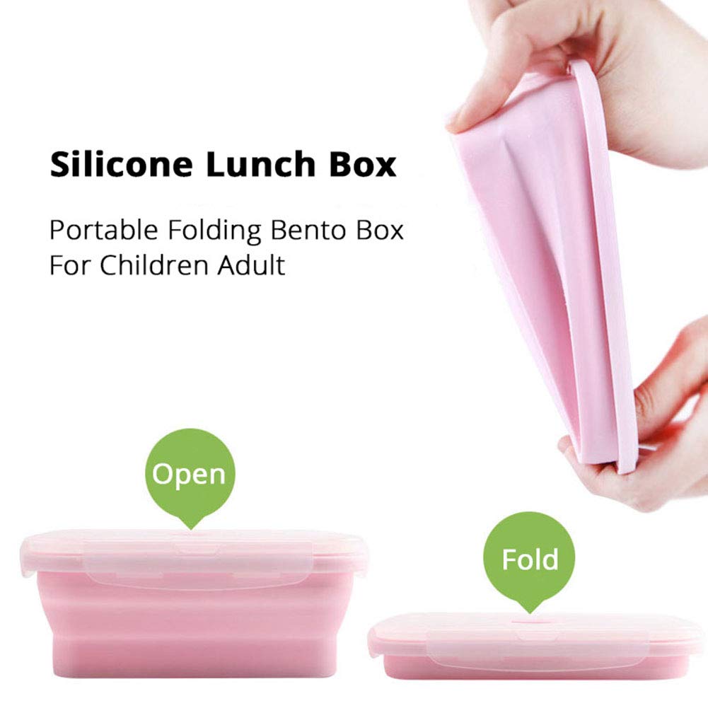Camping Silicone Food Storage Container, Collapsible Vegetable Fruit Container Storage Cabinet Silicone Food Storage Lunch Box 3 Set Microwave Safe Container (Pink)