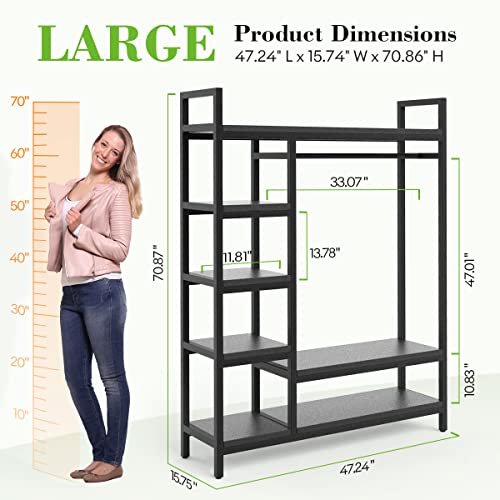HOKEEPER 600lbs Capacity Free Standing Closet Organizer with 6 Metal Shelves Heavy Duty Clothing Rack for Hanging Clothes Sturdy Storage Wardrobe Closet Garment Rack for Bedroom