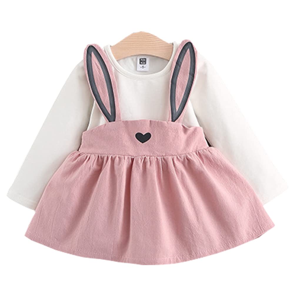 Cabucale Baby Girl Easter Clothing Rabbit Style Long Sleeve Dress (Pink 1T)