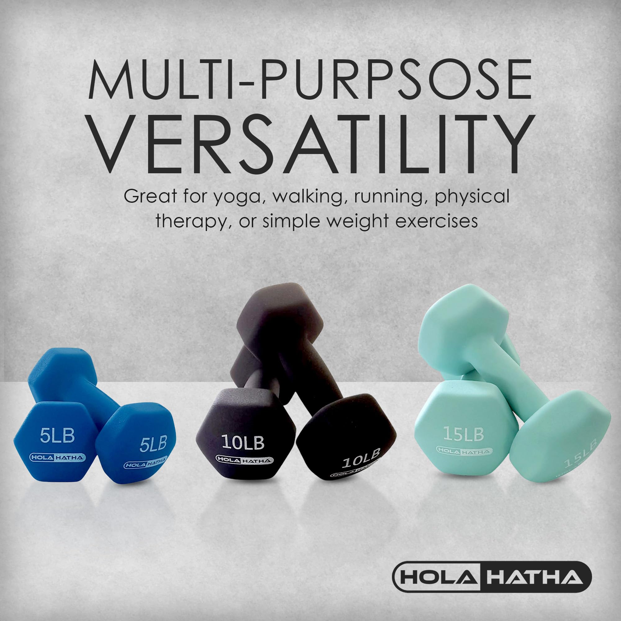 HolaHatha Hex Dumbbell Weight Training Home Gym Equipment Set with 5, 10, and 15 Pound Fitness Hand Weights with Storage Organizer Rack, Multicolor