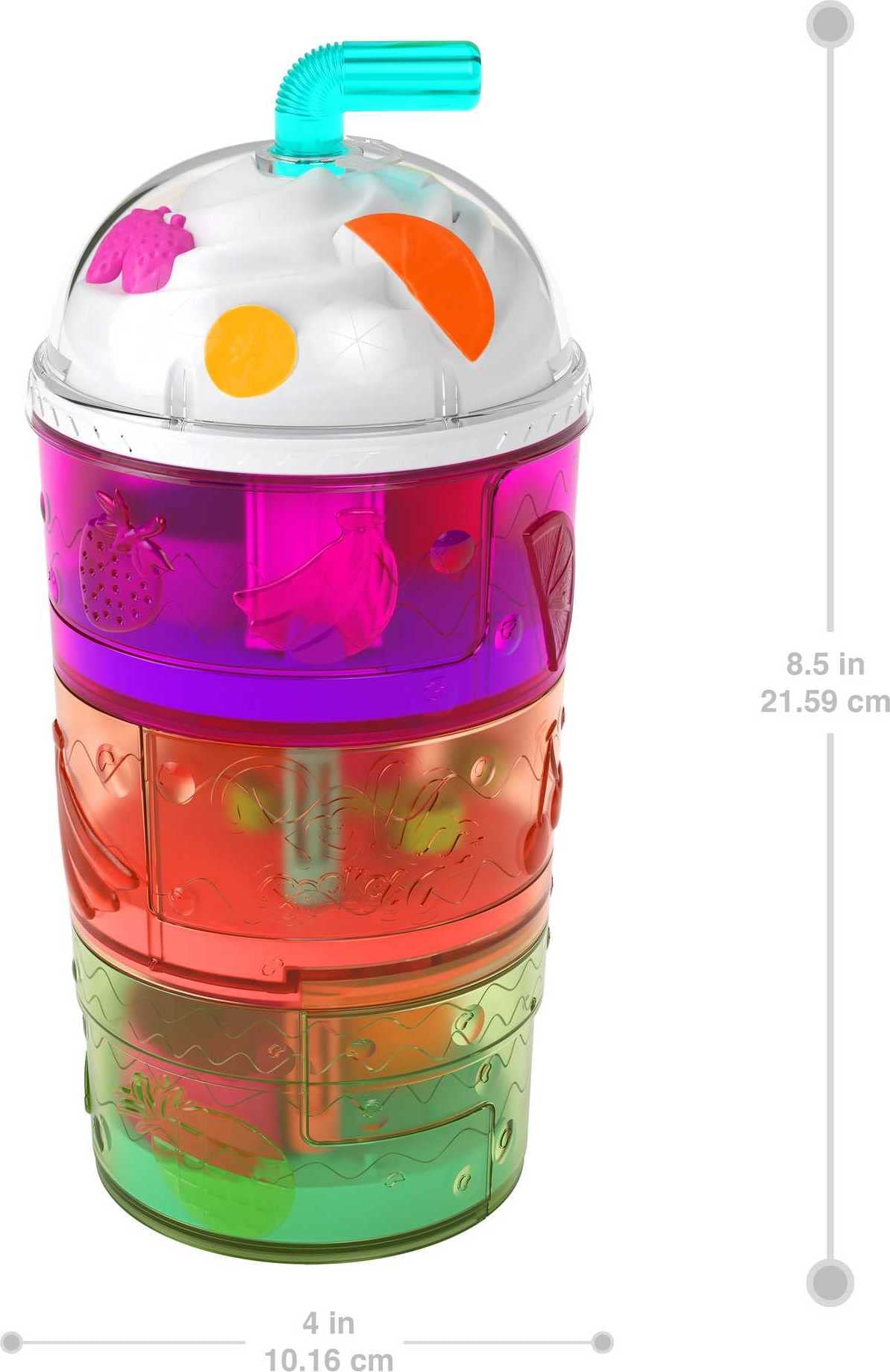 Polly Pocket 2-in-1 Travel Toy Playset, Spin 'N Surprise Smoothie with Micro Polly & Lila Dolls, Plus 25 Accessories
