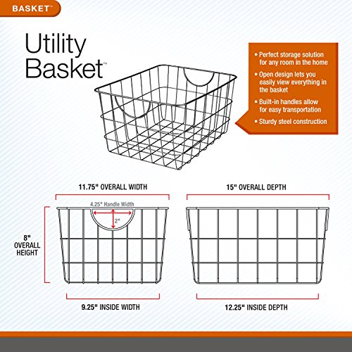 Spectrum Wire Small Utility Basket (Satin Nickel Powder Coat) - Storage Bin & Décor for Bathroom, Closet, Pantry, Under Sink, Toy, Shelf, Kitchen, & Nursery Organization
