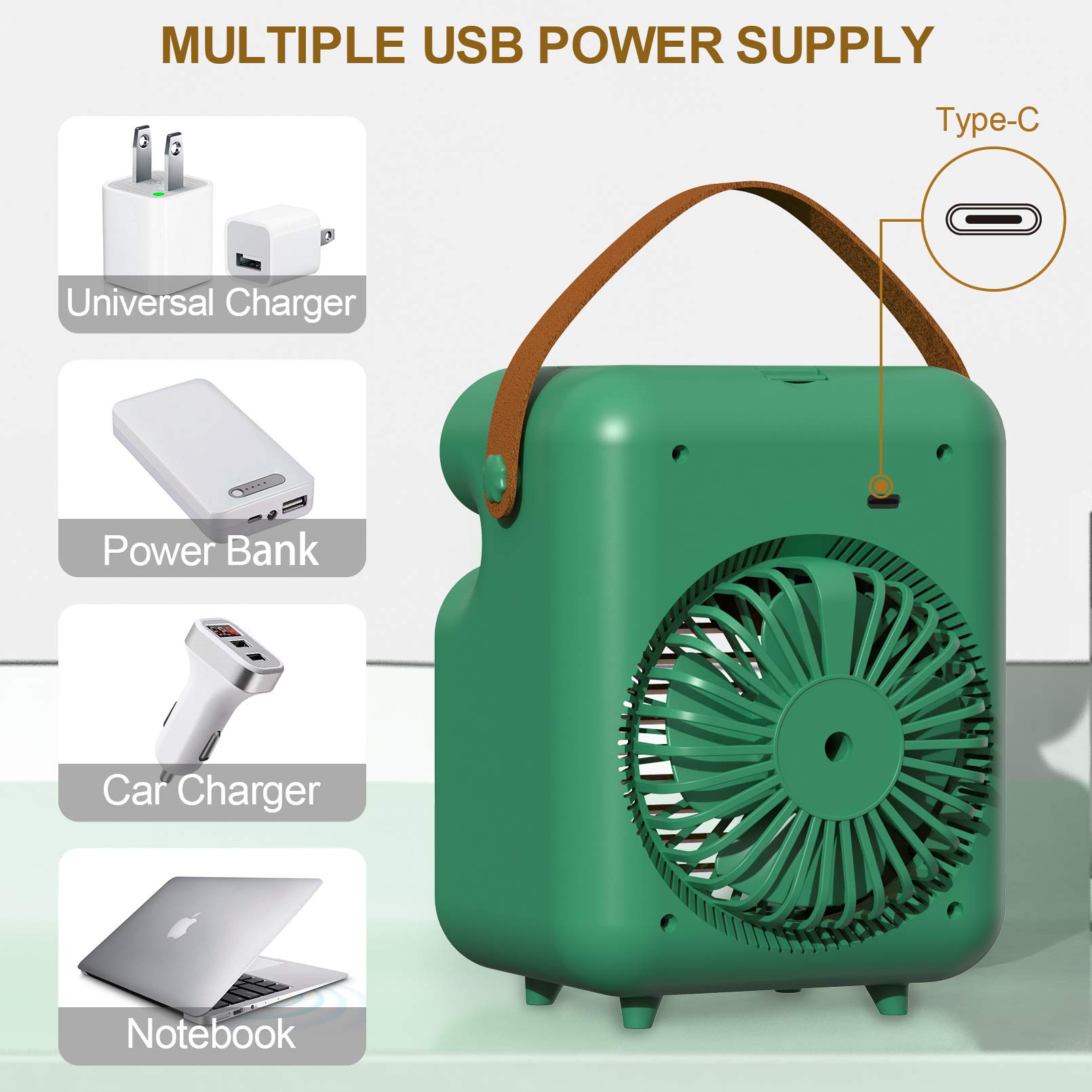 Portable Air Conditioner Fan, CEENFFO Personal Air Cooler 3-in-1 Mini Conditioner 3 Wind Speed, 3 Colors Desktop Air Conditioner with Handle for Home/Office/ Room/Outdoor