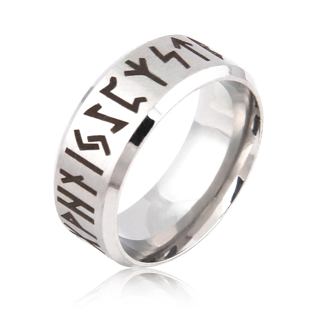 BAVIPOWER Viking Celtic Runic Ring Unique Charming Vintage Stainless Steel Jewelry Protection Amulet For Men Women