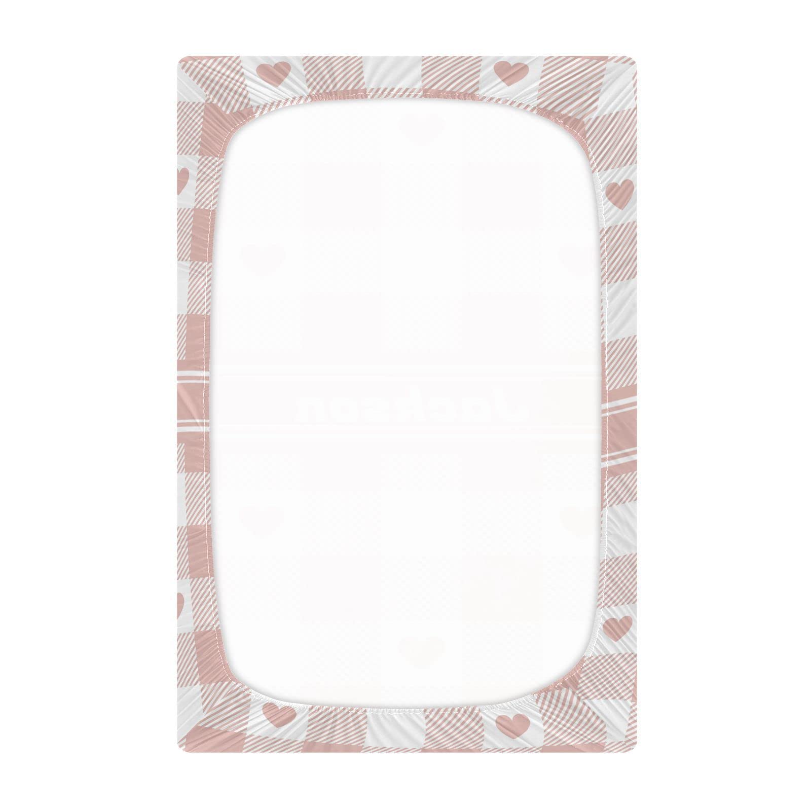 Custom Valentine's Day Plaid Baby Crib Sheets Soft Toddler Bed Sheets Breathable Mattress Cover Playard Sheet for Toddler Boys Nursery Bed Mattress, 52 * 28 * 9in