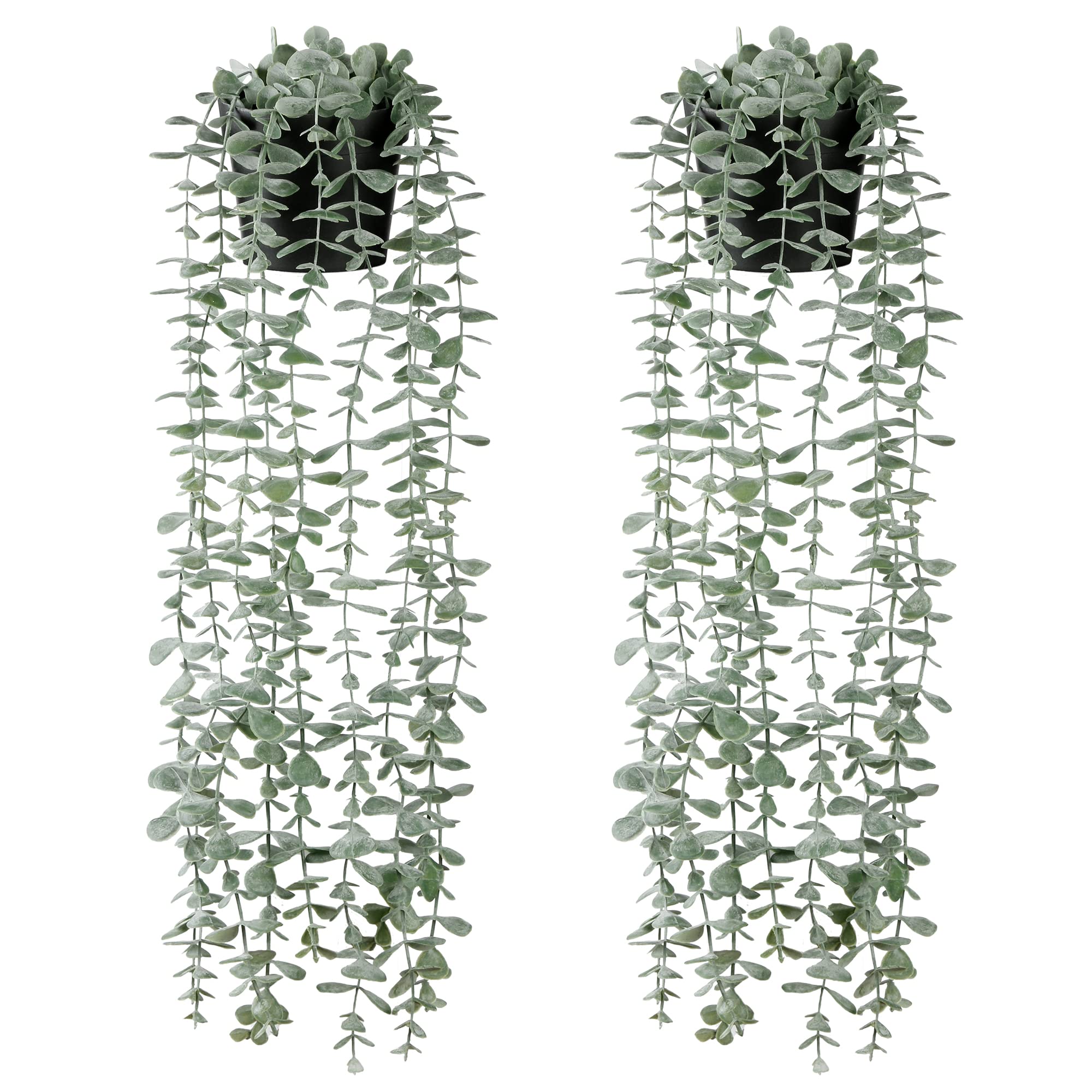 Sggvecsy Artificial Hanging Eucalyptus Plants Fake Hanging Plant 2 Pack Fake Potted Hanging Greenery Potted Hanging Eucalyptus for Home Indoor Outdoor Wall Garden Wedding Decor