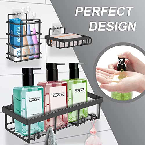 Homarkable Shower Caddy 5-Pack, Self Adhesive Bathroom Shower Organizer, Wall Mounted Bathroom Shower Rack with Soap Holder and ToothBrush Holder, Shower Shelves for Inside Shower, Kitchen (Black)
