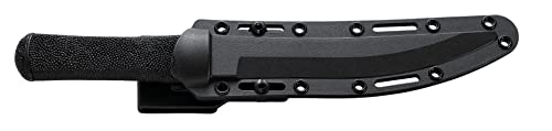 COLUMBIA RIVER KNIFE & TOOL CRKT Hissatsu Fixed Blade Knife with Sheath: Law Enforcement, Survival, Black Dual Grind Tanto, Textured Rubber Grip, Molle Compatible Sheath 2907K