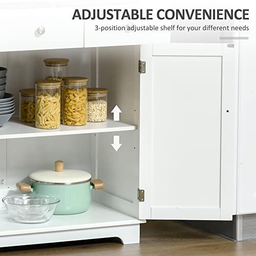 HOMCOM Double Door Sideboard Buffet Cabinet, Kitchen Cabinet, Coffee Bar Cabinet with 2 Drawers, Adjustable Shelf for Living Room and Hallway, White