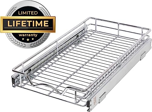HOLD N' STORAGE Pull Out Cabinet Organizer, Heavy Duty-with Lifetime Limited Warranty -11βW x 21βD - Requires At Least a 12-1/4β Cabinet Opening, Steel Metal cabinet drawers slide out, Chrome Finish