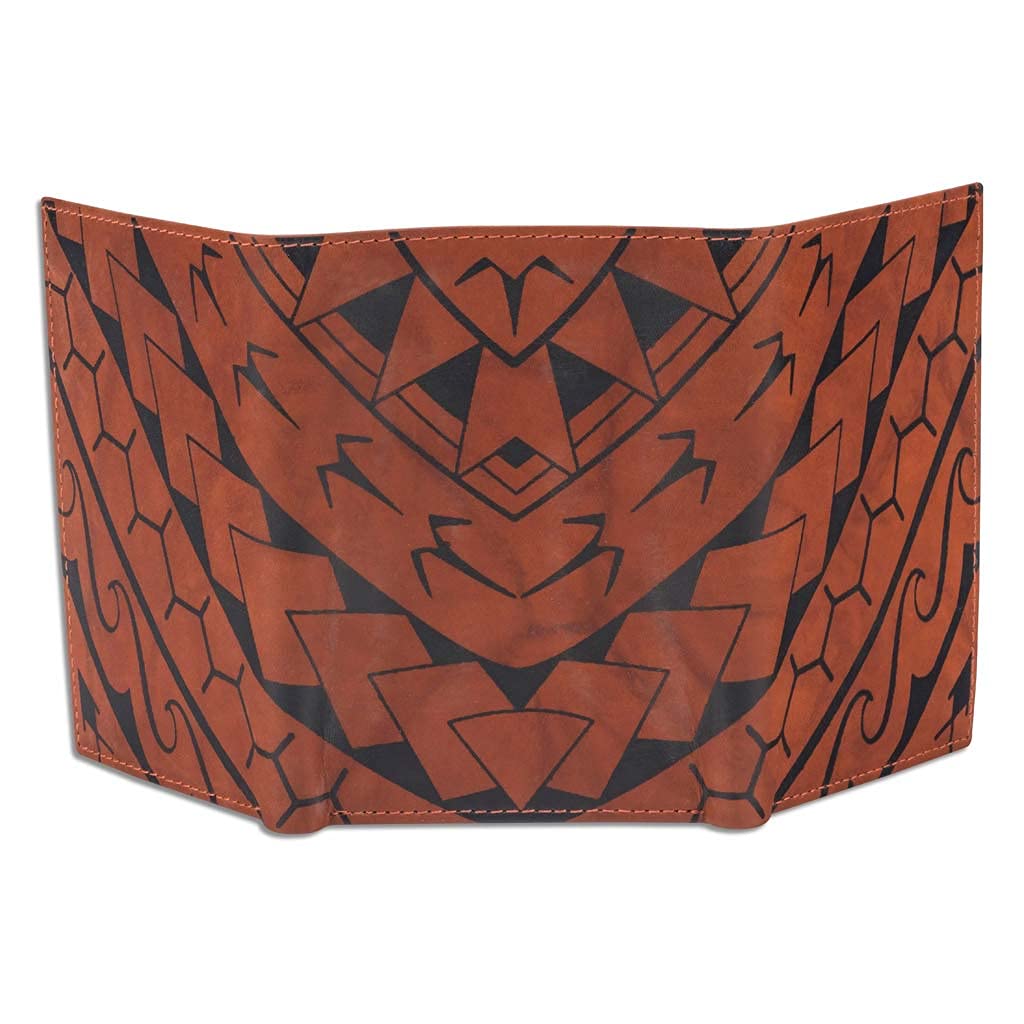 Polynesian Tattoo Trifold Wallet, Genuine Leather, "Manu" Tattoo art by Eugene Ta’ase (Antique Bourbon) from NAKOA