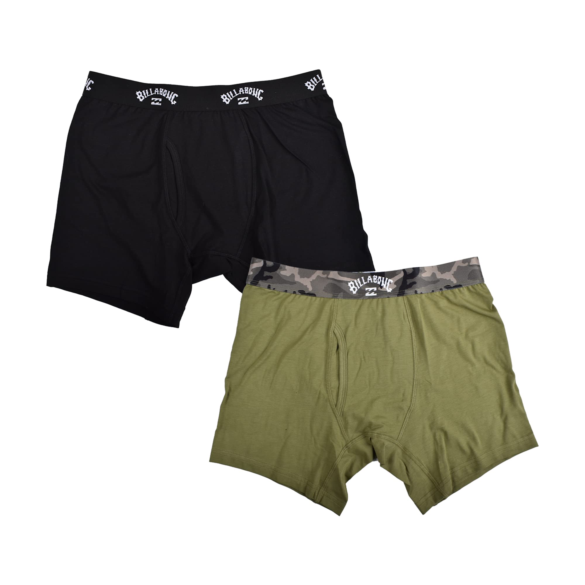 Billabong Men's Basic Cotton Boxer Brief, Black/Aqua (2 Pack), Small