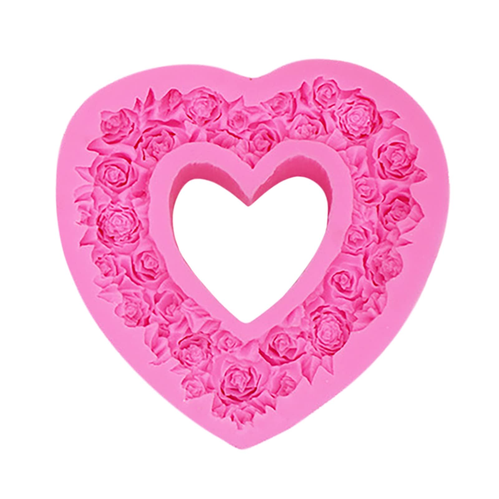 Shan-S Valentine Silicone Molds,3D Heart Rose Chocolate Molds,Fondant Mold Embossed Love Garland Mould, Heart Wreath Mould,DIY Cake Decoration Mousse Cheesecake Desserts Model Baking Pastry Tool,Pink
