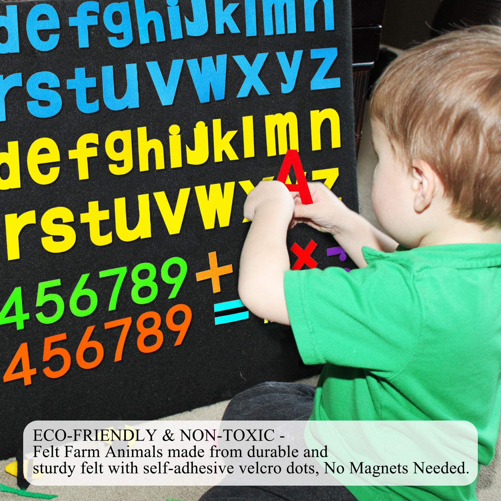 Toddlers Toys Felt-Alphabet Letters Numbers for Preschool Learning Activity with 107 Pieces ABC Upper Lower Case Letters, Numbers Children Felt Wall Sensory Activity Toys