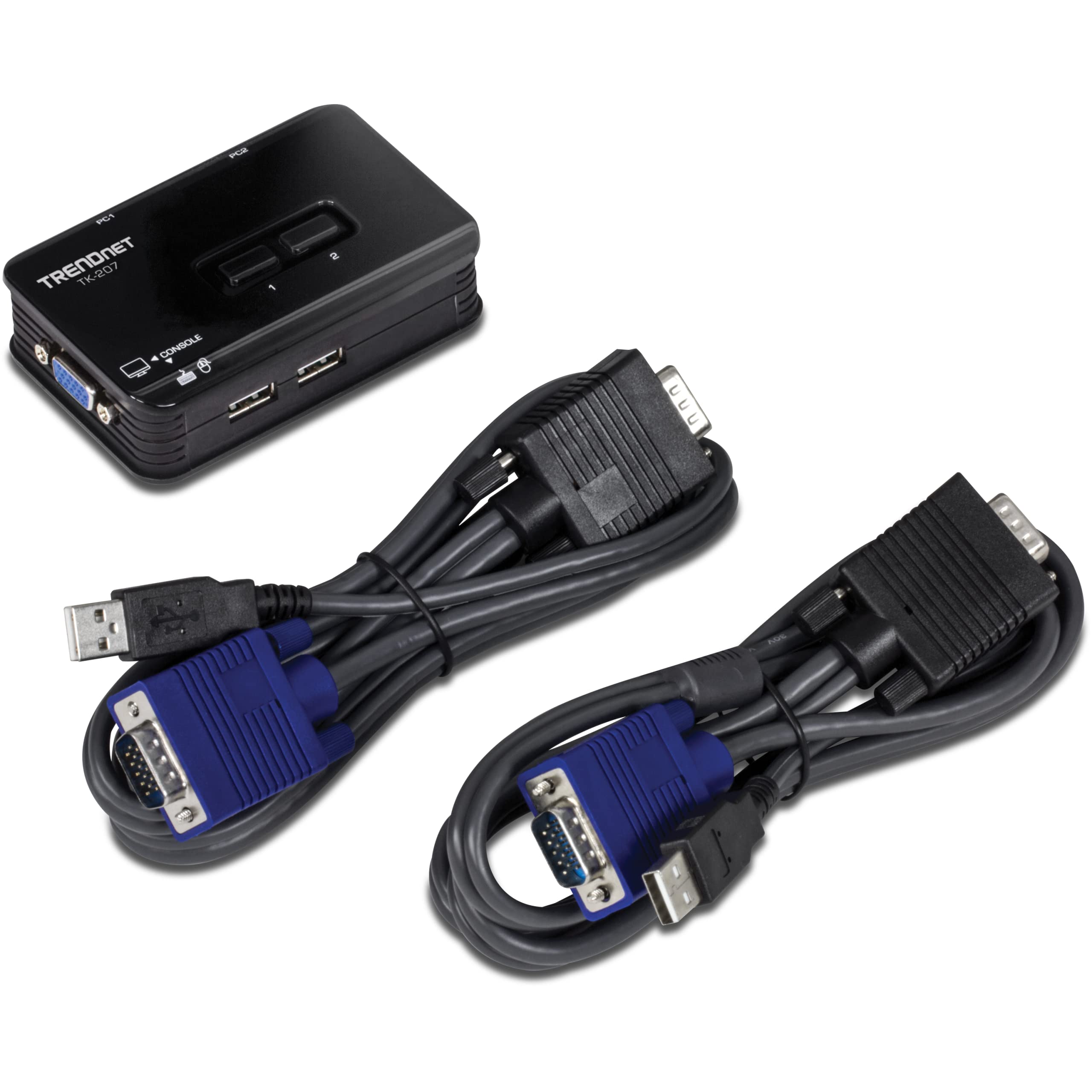 TRENDnet 2-Port USB KVM Switch and Cable Kit, 2048 x 1536 Resolution, Device Monitoring, Auto-Scan, Audible Feedback, USB 1.1, Compliant with Windows and Linux, Hot-Pluggable, White, TK-207K