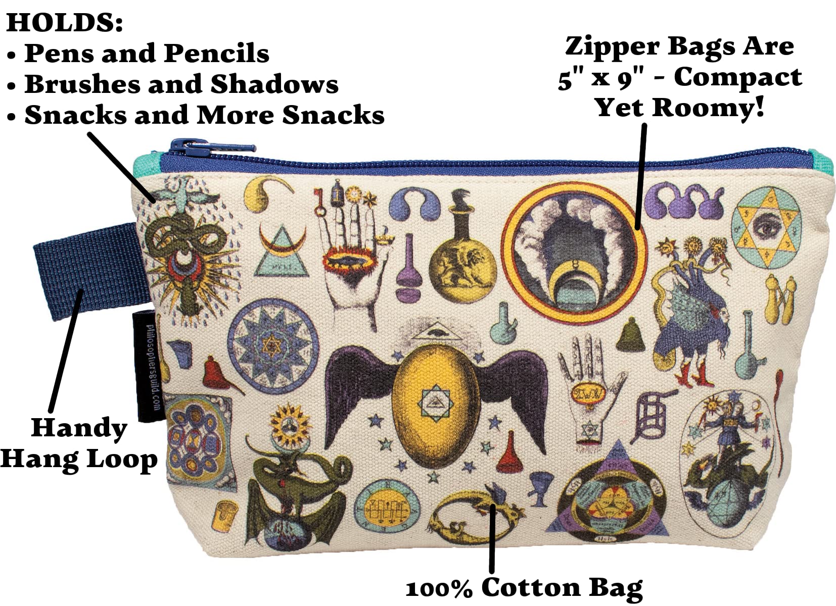 The Unemployed Philosophers Alchemy Bag - 9" Canvas Zipper Alchemist Themed Pouch for Pencils, Tools, Cosmetics, Toiletries and More