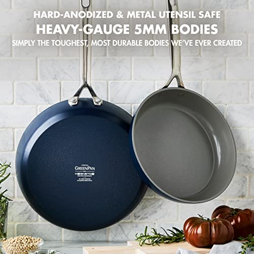 GreenPan GP5 Hard Anodized Healthy Ceramic Nonstick 9.5β & 11β 2 Piece Frying Pan Skillet Set,Heavy Gauge Scratch Resistant,Stay-Flat Surface, Induction, Mirror Finish Handle,Oven Safe,PFAS-Free, Blue