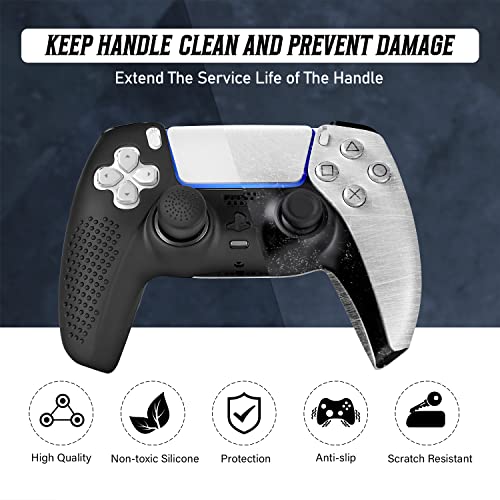 FAMOMI PS5 Controller Skin, Anti-Slip Soft Silicone Protective Cover Case for Playstation 5 Dualsense Controller Grip Accessories, 2 Pack with 8 x Thumb Grip Caps (Black&White)