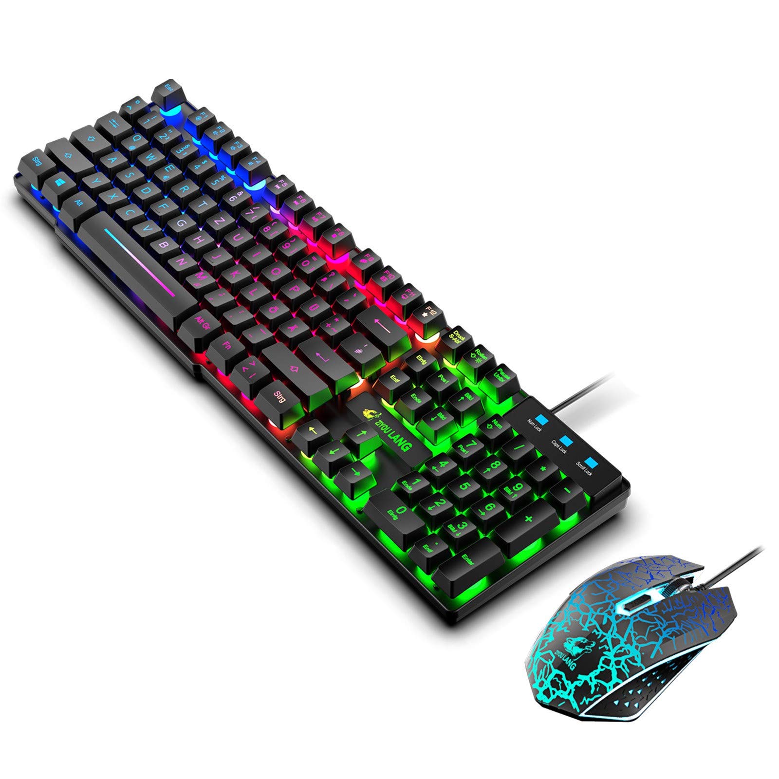 Charella #F5h785 T13 Rainbow Backlight USB Ergonomic Gaming Keyboard and Mouse Set for Pc Laptop