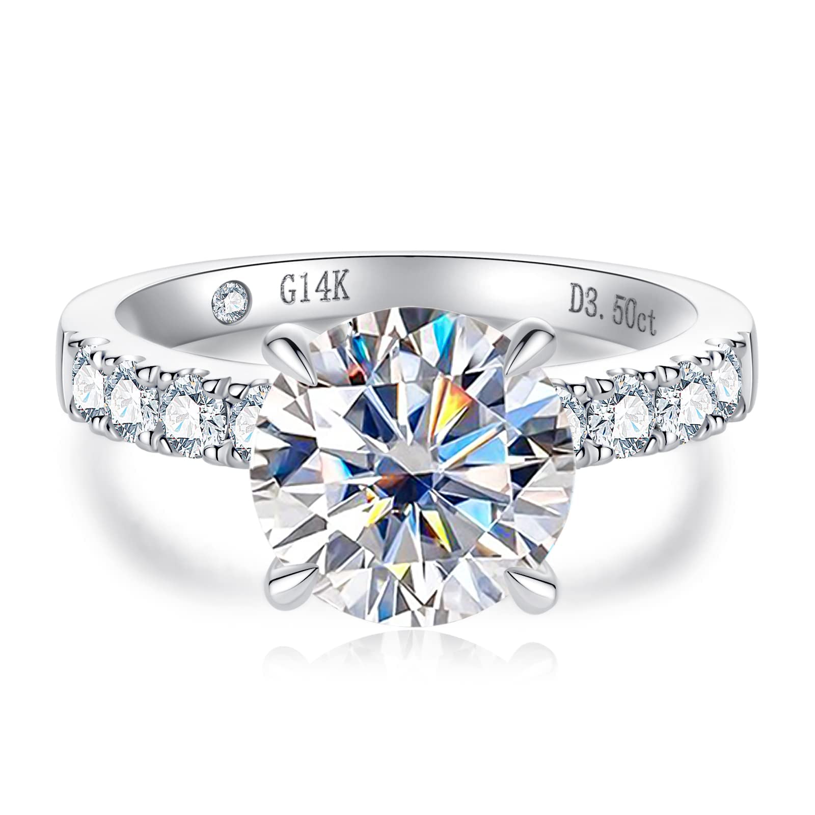 CADYNO 14K White Gold Moissanite Engagement Ring 4.3ct D Color Lab Grown Created Diamond Solid Real Gold Eternity Wedding Solitaire Anniversary Promise Ring for Women 5