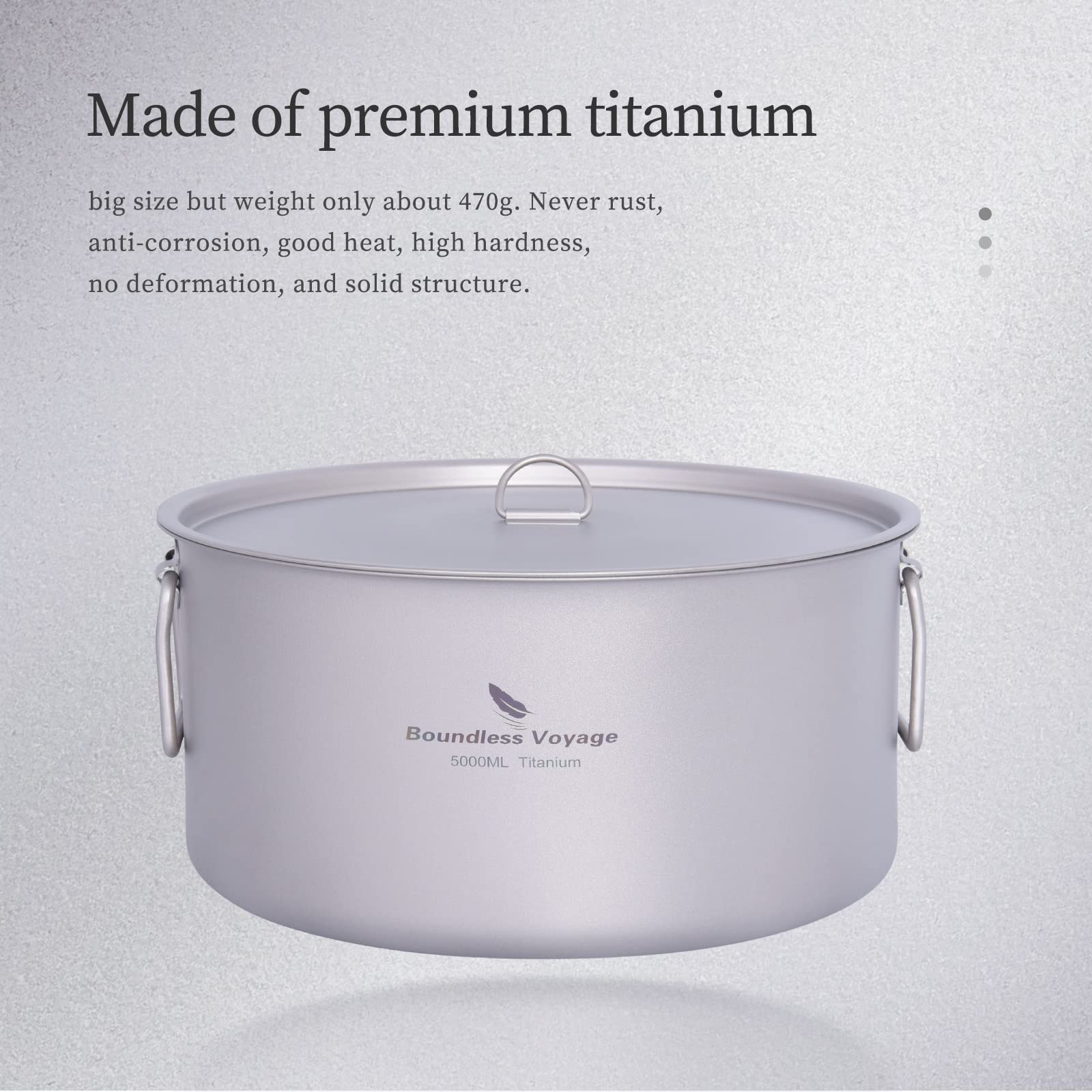 Boundless Voyage 5L Titanium Stock Pot with Lid Folding Handle Soup Pot for Outdoor Camping Hiking Picnic Home Kitchen Ultralight Cookware Ti2104C