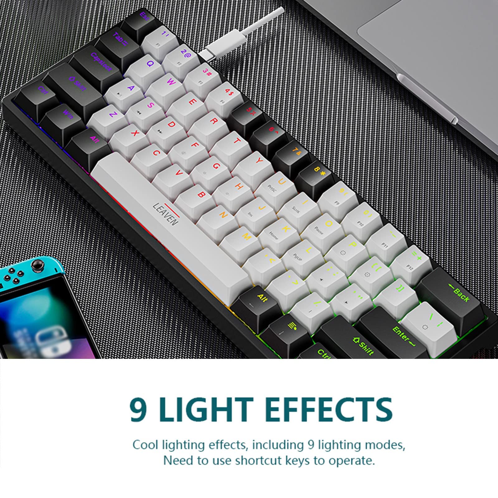 Charella Wired 60% Mechanical Gaming Keyboard RGB Backlit Compact 61 Keys Mini Keyboard with Blue Switches for Windows Pc VE1