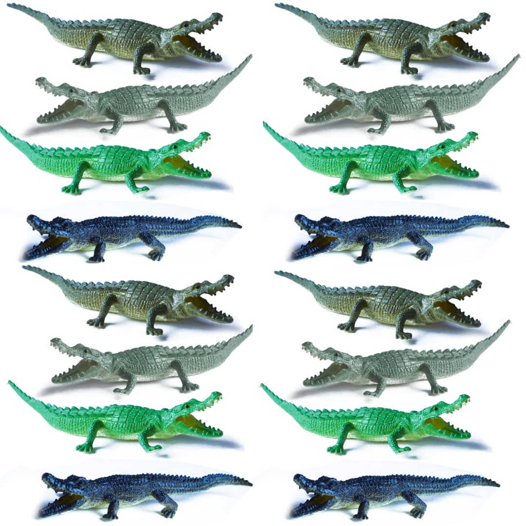 SENSORY4U Crocodile Toys 16 pcs 6 Inch Alligator Action Figure, Crocodile Hunter Action Figure, Crocodile Animal Toy - for Party Favors, Gifts, Prizes, Rewards, Giveaways - Assorted Colors (Assorted)