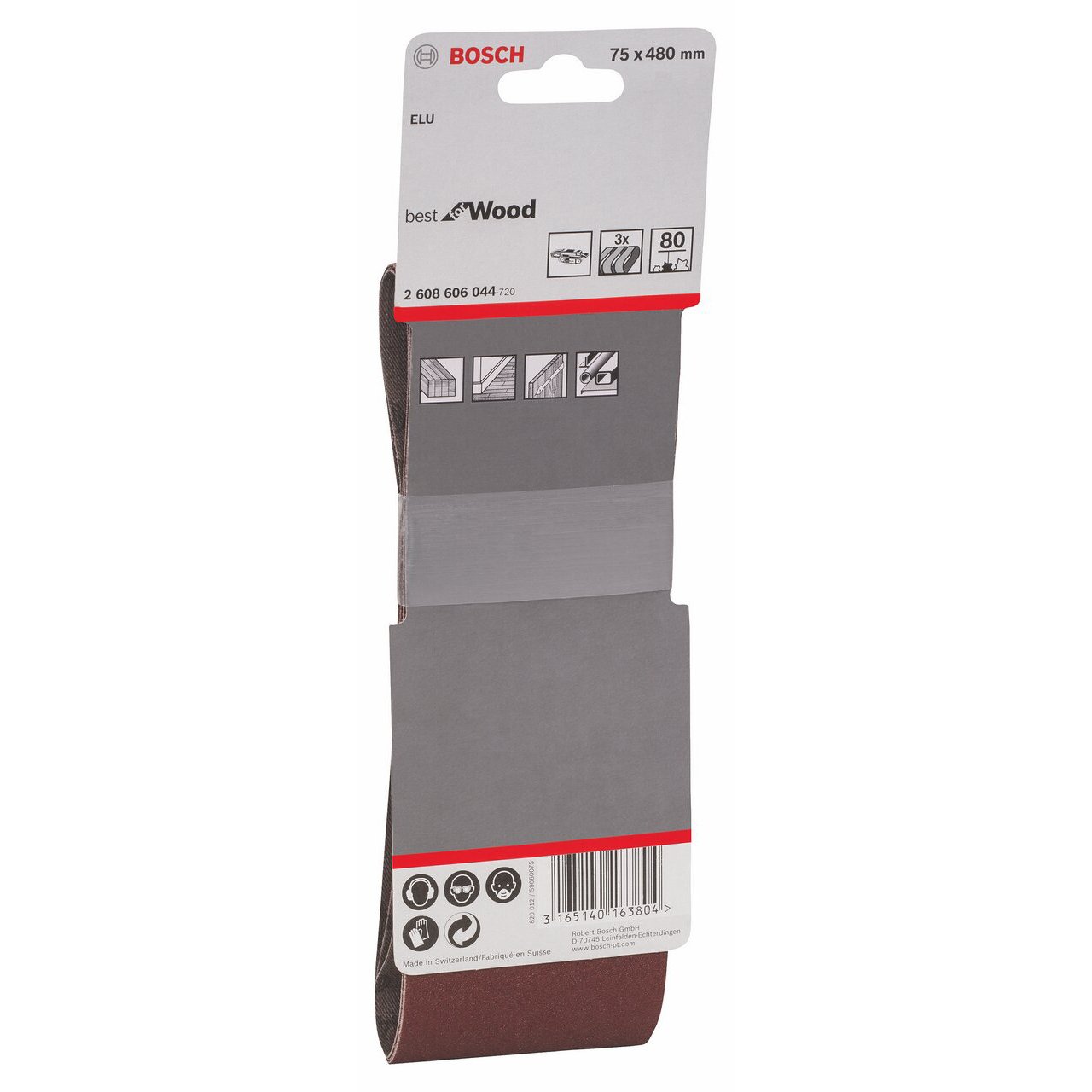 Bosch Professional 3 pcs. Sanding Belt Set X440 Best for Wood and Paint (75 x 480 mm, Grit 80, Accessories for Belt Sanders), Red