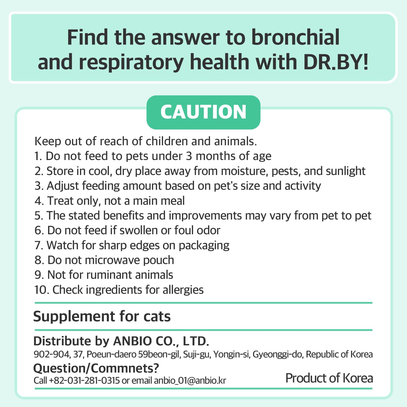 Doctorby Cat Breath Bronchial Supplements - Cat Nose Relief Sneezing runny Nose Drops Respiratory Function & Immune Support with TF-343-30 Individually Packaged (1 Pack (30 Count)), Chicken