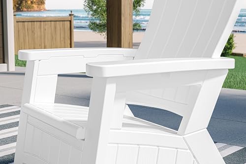 Suncast UV-Resistant Stylish Adirondack Outdoor Backyard Patio Chair with in-Seat Storage, White