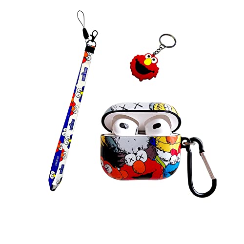 Fancy Funny Personalised and Unique IMD Process TPU Soft Airpods 3rd Generation Case,with Sesame Family Lanyard Keychain Airpods 3rd Generation Case Cover(2021 Release)