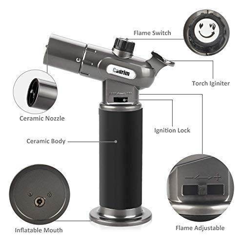 Cadrim Butane Torch, Refillable Culinary Blow Torch Double Fire Cooking Torch and Small Adjustable Flame Kitchen Torch for Creme Brulee, Baking BBQ(Butane Fuel Not Included)