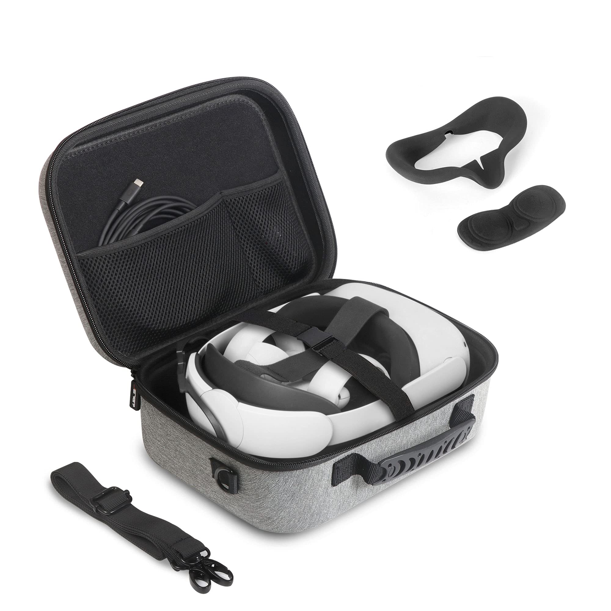 JSVER Hard Case for Meta/Oculus Quest 2 Carrying Case For Meta Quest 2 Accessories, Controllers, Battery, Elite Strap Includes Shoulder Strap, Silicone VR Face Mask, Lens Dustproof Cover (Gray)