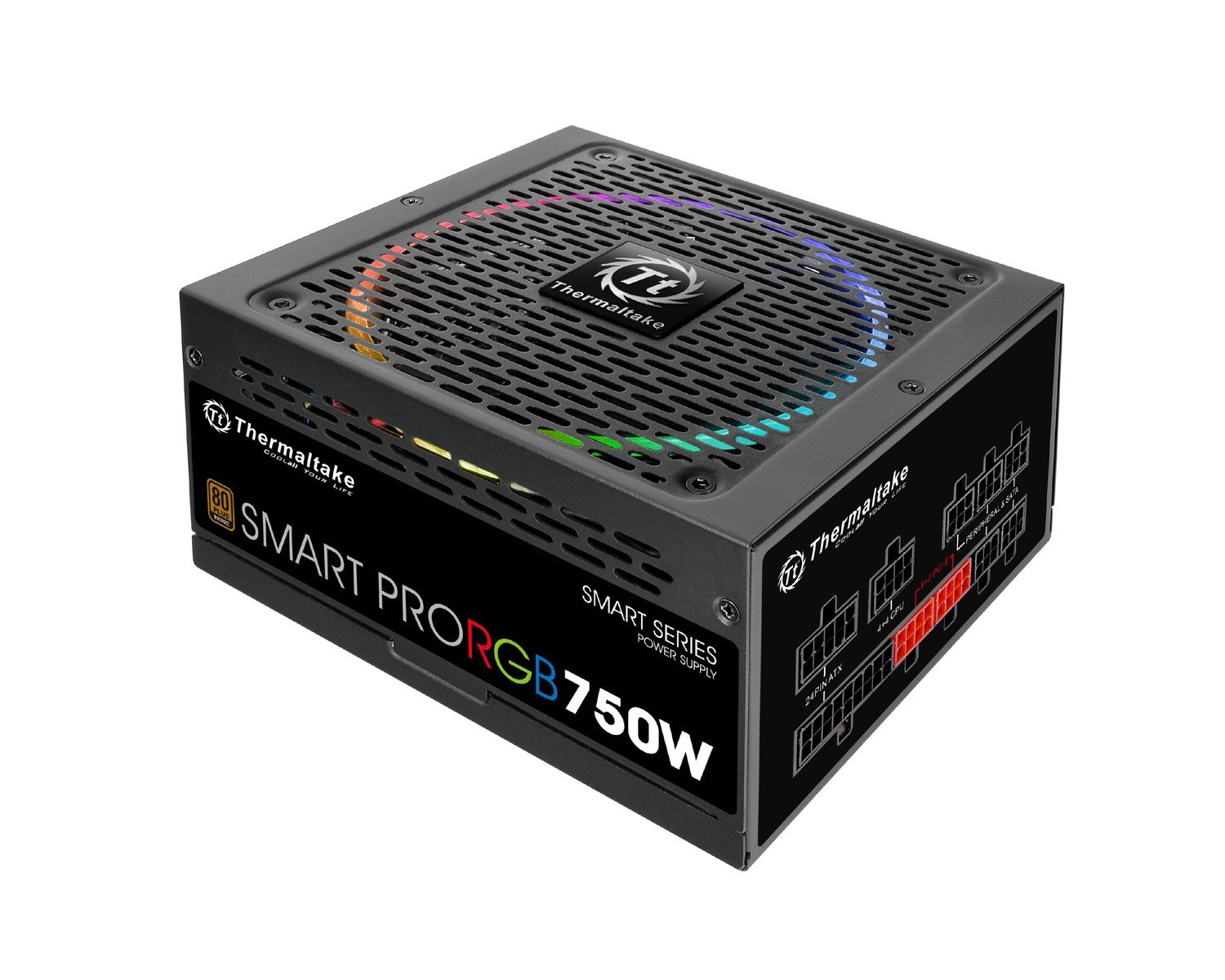 Thermaltake Smart Pro RGB 750W 80+ Bronze Smart Zero 256-Color RGB Fan Fully Modular ATX 12V 2.4/EPS 12V 2.92 Power Supply 7 YR Warranty PS-SPR-0750FPCBUS-R