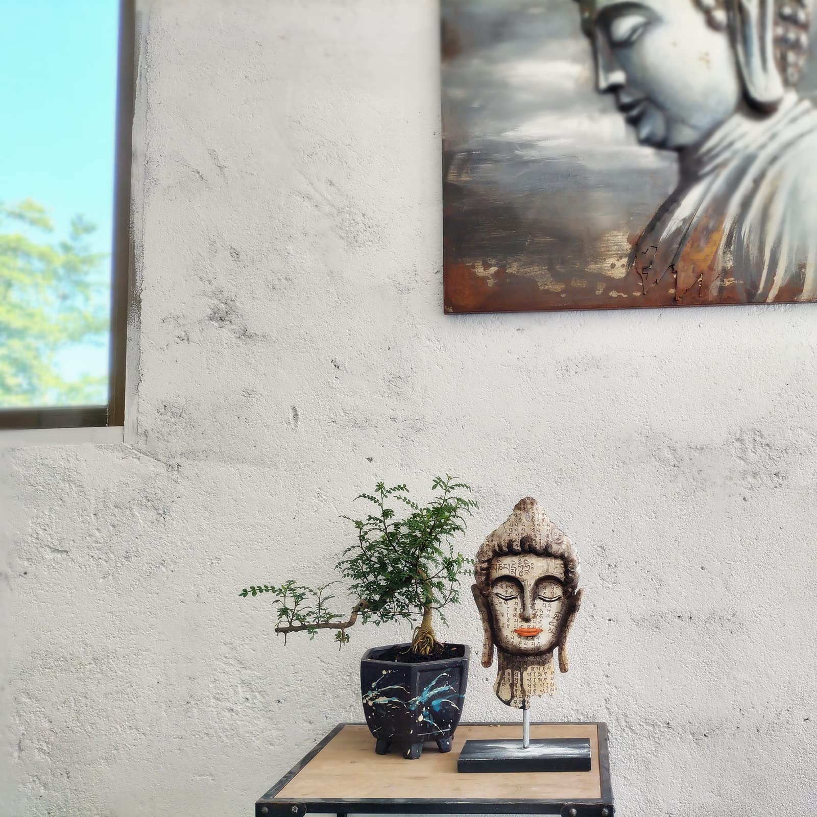 SunBlogs Art Handmade and Hand-Painted Buddha Bust Statue, 16” H Zen Buddha Sculpture Handicraft, Rustic Metal Art Decor for Home Decorations (Style 1)