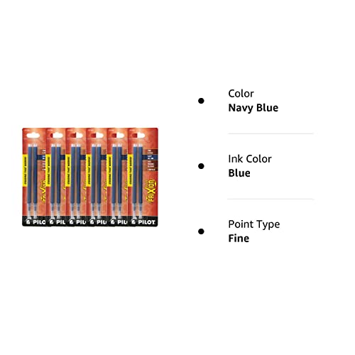 Pilot Frixion Gel Ink Pen Refills, Fine Point 0.7mm, Navy Blue Ink, Pack of 12
